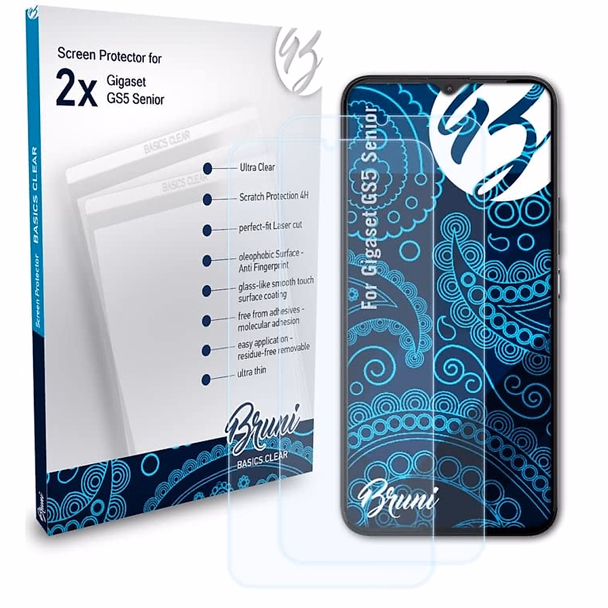 Bruni Screen Protector compatible with Gigaset GS5 Senior Protector Film, crystal clear Protective Film (2X)