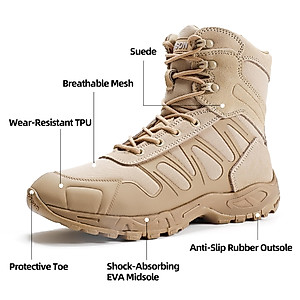 IODSON Men’s Military Tactical Boots Lightweight and Durable work Boots Outdoor Combat Jungle Anti-Slip Boots Hiking Boots Backpacking Boots Brown 9