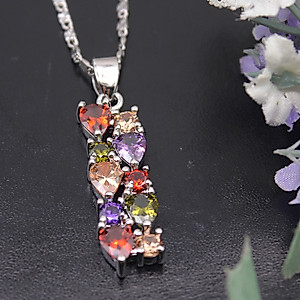 Multi Gemstone Pendants Garnet Amethyst Morganite Peridot Promise Wedding Party Necklaces Pendants (Silver Color)