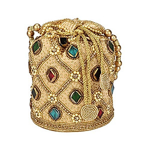 Indian Ethnic Clutch Silk Potli Batwa Pouch Bag with Beadwork Gift For Women (Golden)