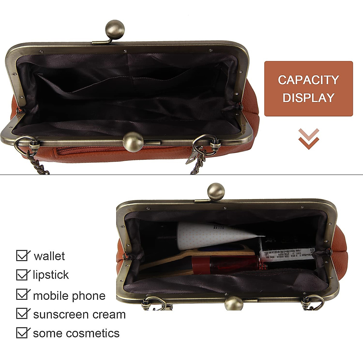 Lanpet Women Classical Kiss Lock Clutch with Chain Strap Shoulder Bag Purse Wallet