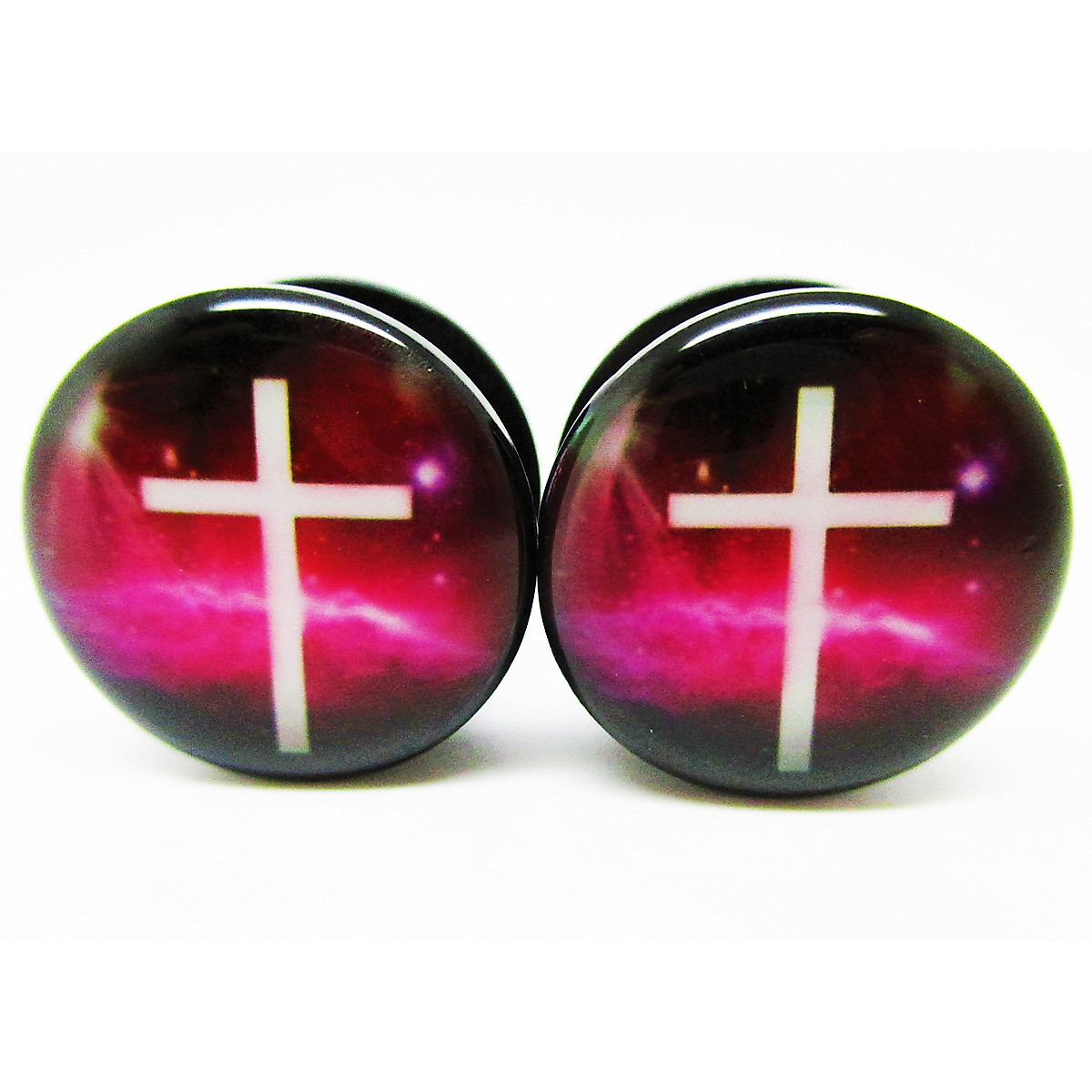Pierced Republic Cross in Space Ear Plugs - Acrylic Screw-On - 8 Sizes - *Pair* (5/8" (16mm))