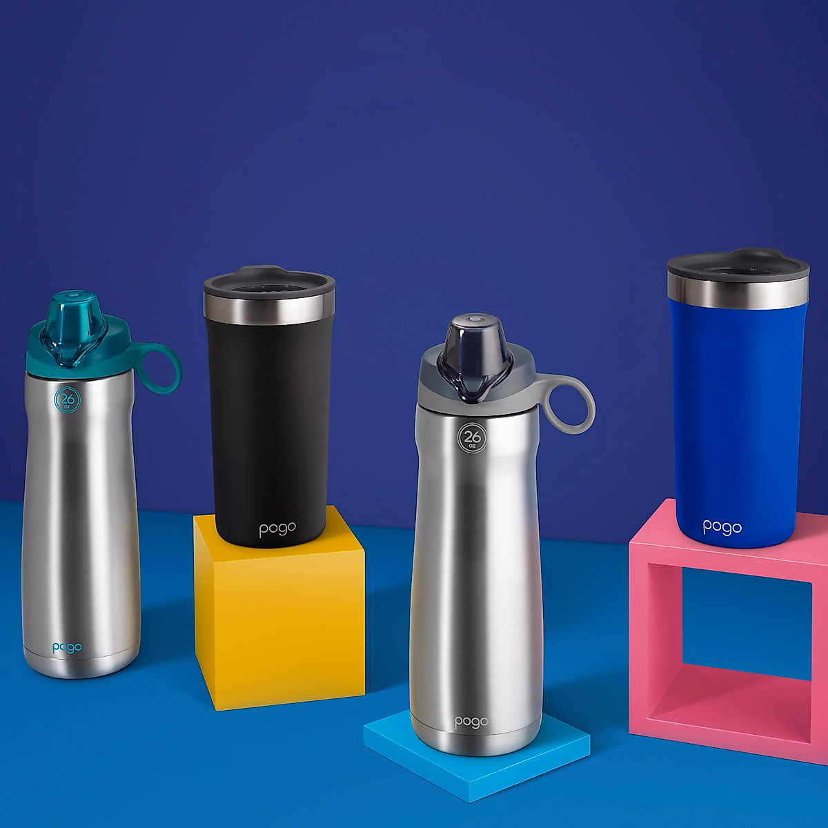 Pogo Vacuum Insulated Stainless Steel Water Bottle with Leak Proof Chug Lid and Silicone Carry Loop, Fuchsia, 26 oz