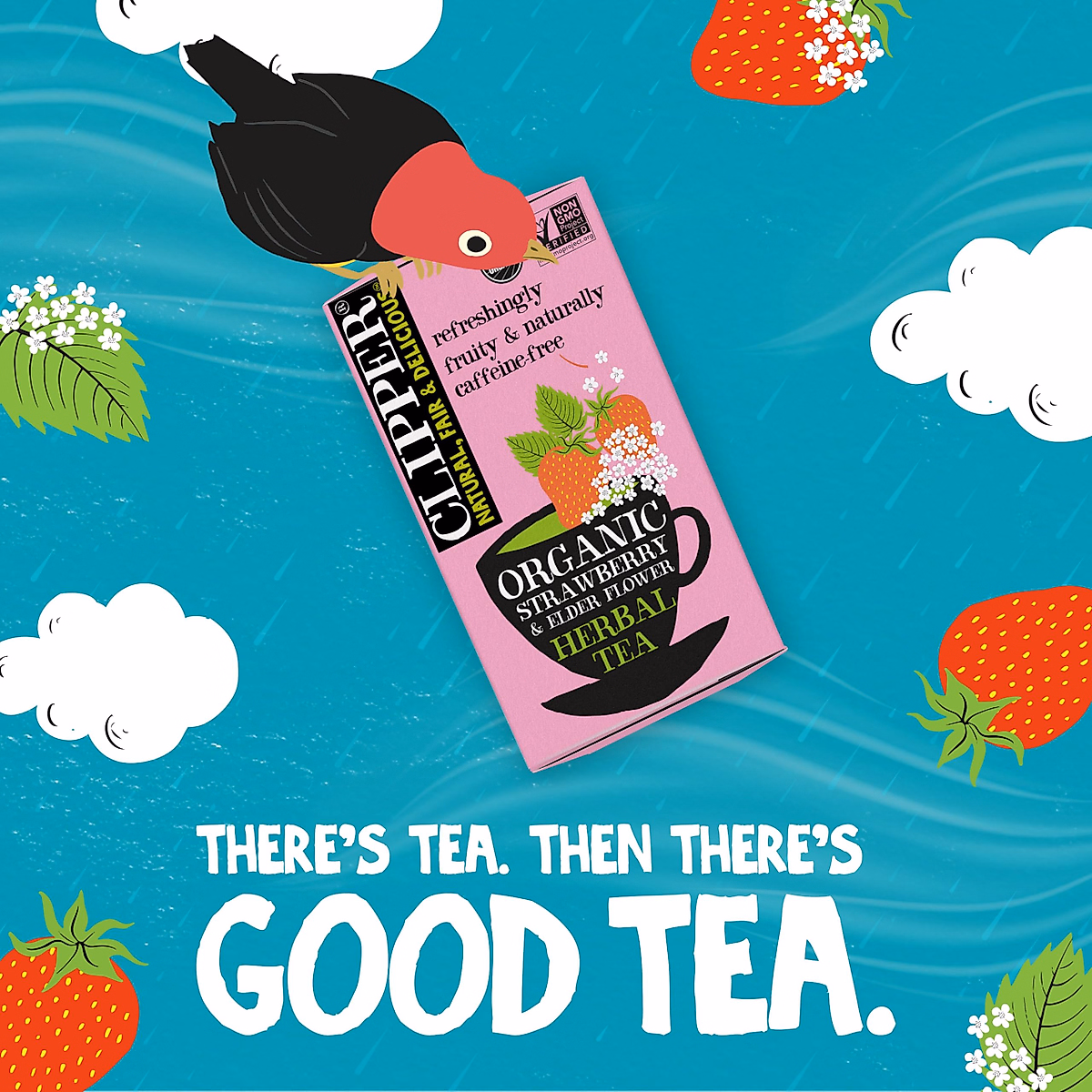 Clipper Tea Strawberry & Elderflower Herbal Tea – Caffeine Free, USDA Organic, Great Hot or Iced – Refreshingly Fruity, Natural, Fair & Delicious – 20 Tea Bags