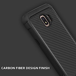 TJS Phone Case Compatible with Samsung Galaxy J2 Core/J2 2019/J2 Pure/J2 Dash/J2 Shine, Hybrid Shock Absorbing Carbon Fiber Back Hard TPU Inner Layer (Black)
