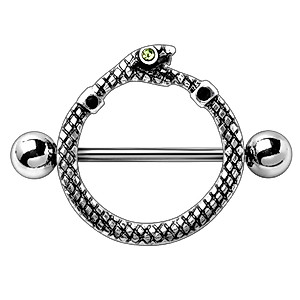 Pierced Owl 14GA 316L Stainless Steel Full Circle Snake Biting Tail Nipple Shields, Sold as a Pair