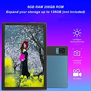 Android 12 Tablet 10 Inch Tablet, Octa Core CPU 8GB RAM 256GB ROM, IPS Screen and Dual Speakers, 7000mAh Battery, HD Calling Tablet, Blue