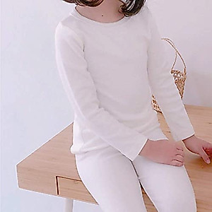 KISBINI Toddler Girls Boys Pajamas Basic Solid Color Cotton Sleepwear Soft Long Sleeve Pjs 2pcs Set White