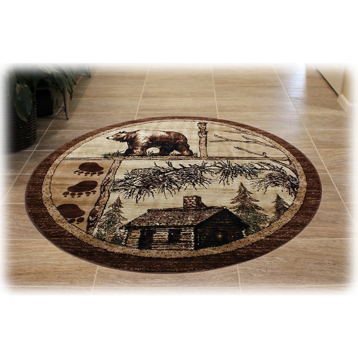 Lodge Cabin Round Area Rug Design 362 - (5 Feet 5 Inch X 5 Feet 5 Inch) Round