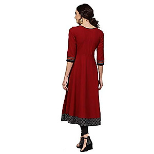 Yash Gallery Women's Cotton Slub Embroidered Anarkali Kurtis (Maroon)