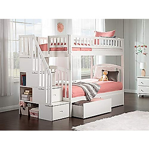 AFI Westbrook Staircase Bunk Twin Over Twin with Turbo Charger and Urban Bed Drawers in White