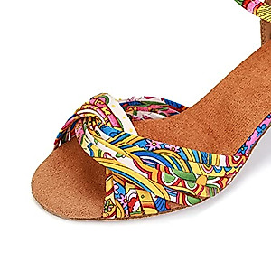 YKXLM Latin Dance Shoes For Women Ballroom Salsa Tango Professional Performance Practice Dancing Shoes,3.33" heel,Colorful,5.5 US