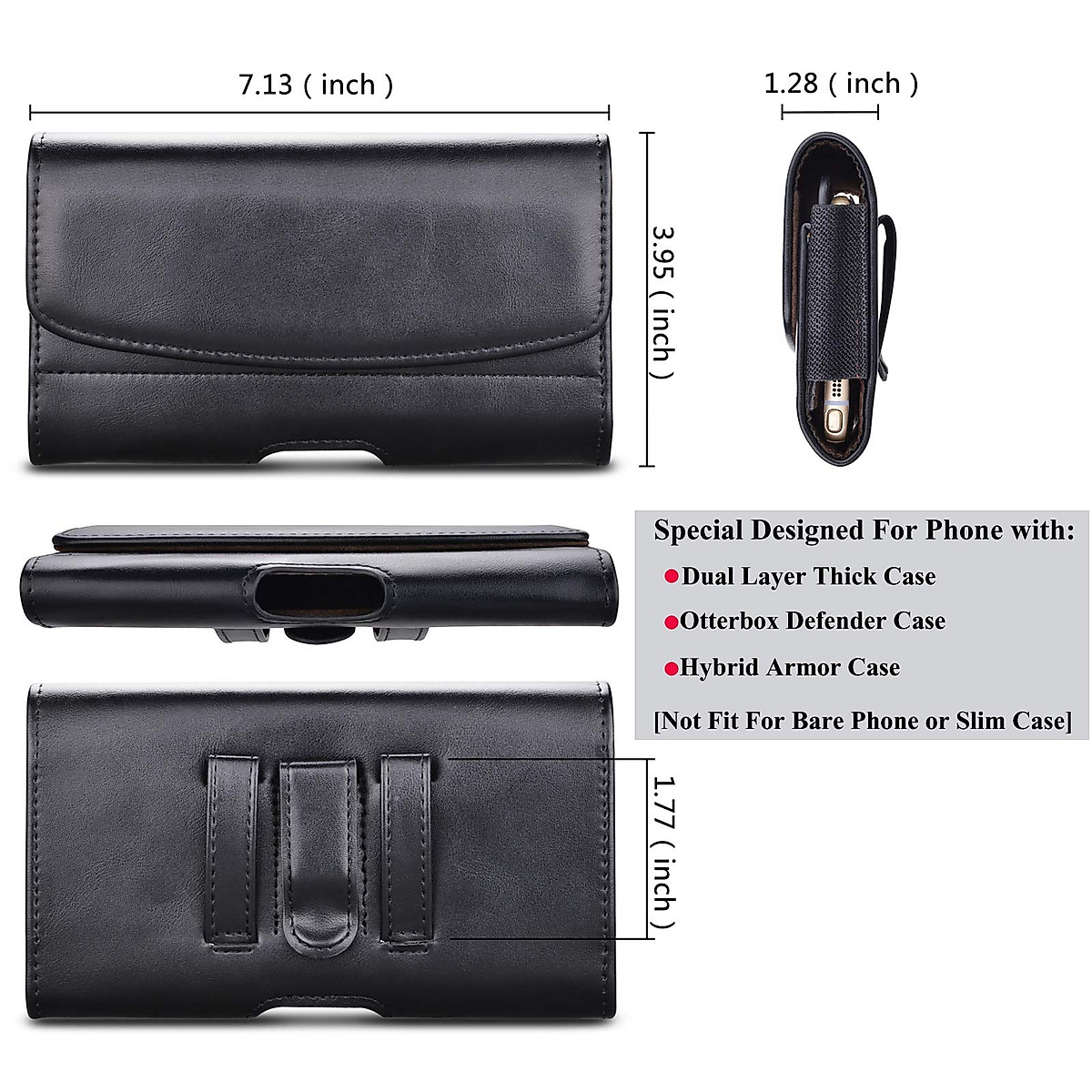 Njjex Phone Holster for Samsung Galaxy S24 Ultra S23+ S22 S21 S20 S10 A15 A14 A54 A23 A12 A13 A32 A42 A52 Note 20 iPhone 13 14 15 Pro Max 12 11 XS XR Leather Belt Clip Loop Phone Holder Carrying Pouch