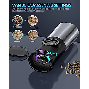 Gravity-Electric-Salt-and-Pepper-Grinder-Set - 𝐔𝐩𝐠𝐫𝐚𝐝𝐞𝐝 Large Capacity - USB Rechargeable Automatic Pepper Mill Grinder - Adjustable Coarseness - One Hand Operated - Stainless Steel, LED Light