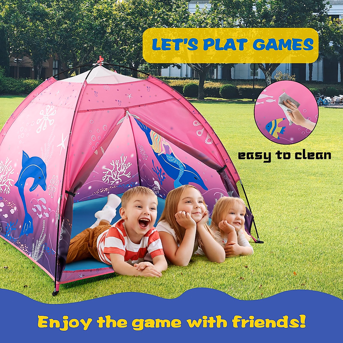 Kids Play Mermaid Tent for Kids, Play Tentes Foldable Pop Up Indoor Outdoor Party Playhouse Tents Toy for Boys Girls-47 * 47 * 41 (Pink)
