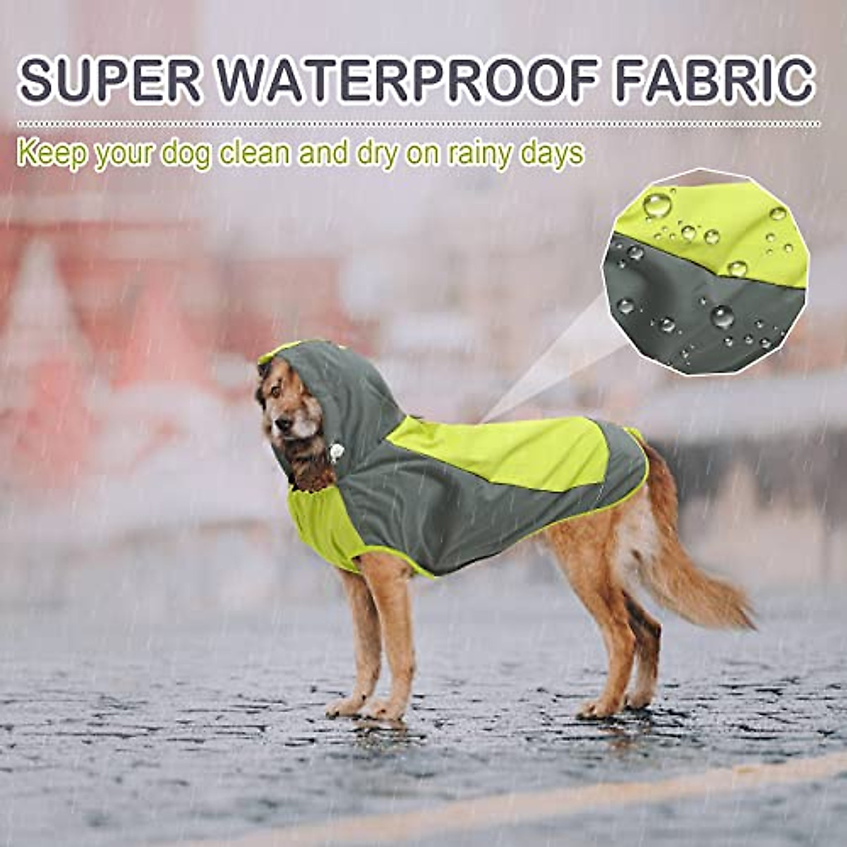 Hooded Dog Raincoat, Portable Pet Waterproof Jacket Coats,Pet Raincoat with Reflective Strips for Large/Medium Dogs Puppies Outdoor,Green