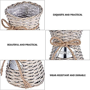Cabilock Shabby Chic Wicker Vase Rustic Rattan Woven Flower Basket Farmhouse Platner Garden Plant Baskets Natural Flower Pot Wedding Table Centerpiece