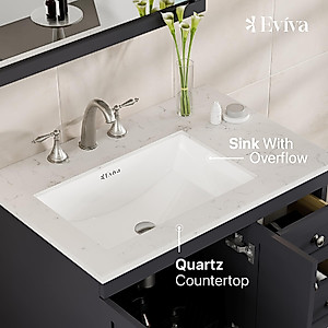 Eviva Acclaim 30 x 22 Inch Bathroom Sink Vanity Dark Grey Single Sink w/Carrara Quartz Top Modern Bathroom Vanity and Sink for Contemporary - Small Bathroom Sink Cabinet w/Soft Closing Drawers
