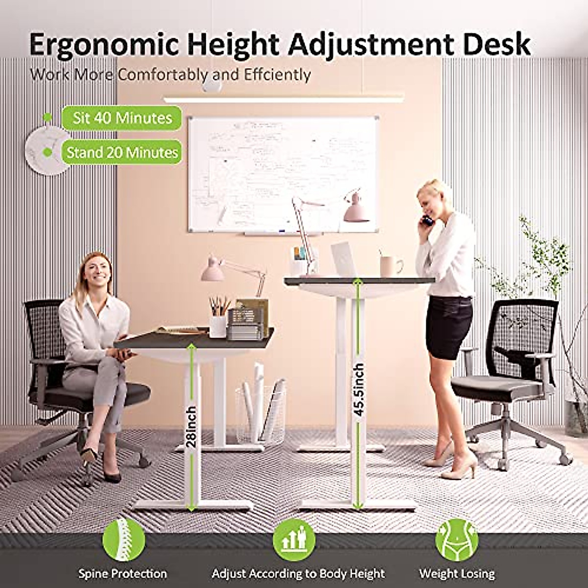 ALFA FURNISHING Quick Install Standing Desk, 48 X 30 Inches Dual Motor Electric Stand Up Desk, Adjustable Height Sit Stand Desk with Whole-Piece Desktop, 4 Pre-Set Memory(Walnut Top+White Frame)