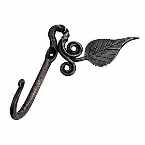 Living Ideas Hand Forged Metal Leaf Hook Wrought Iron Handmade Wall Mounted Rustic Hook for Plant, Mug & Hat Blacksmith Farmhouse Decor Coat Hook Rack Antique Finish Heavy Duty Kitchen Towel Hooks