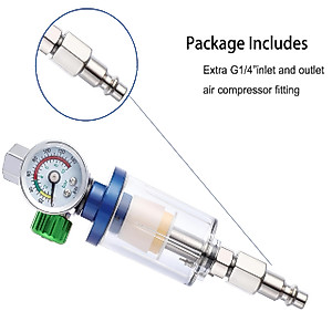 ENDOZER Oil Water Separator, Air Filter with Pressure Gauge, Pressure Regulator for Air Spray Gun, 1/4" Inlet and Outlet
