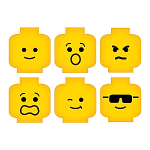 6 Minifig Heads Emotions Faces Wall Decor - 2.6" by 2.4" - Vinyl Stickers Digital Print Graphic for You Kids Brickbuilder and Masterbuilder Theme Room (Vinyl, XSmall)