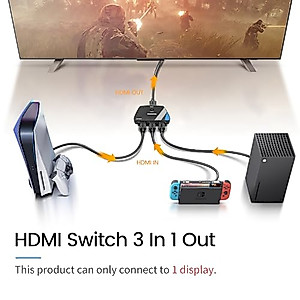 [Upgrade]NEWCARE HDMI Switch 3 in 1 Out, 4K@60Hz HDMI 2.0 Switch Splitter with 2.6FT HDMI Cable, 3-Port HDMI Switcher Selector, Supports 4K 30Hz 3D 1080P HDCP2.2 for PS5 Xbox DVD Player Fire Stick PC