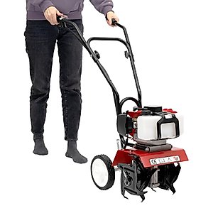 HENHAIY 52cc Tiller Cultivator 2-Stroke Gas Powered Garden Tiller 1.65kW Lawn Rototiller for Eatering Weed Digging 6500-7000rpm 44-5F Weed Removal & Soil Cultivation w/ 4 Blades