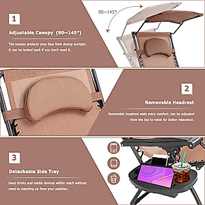 HAPPYGRILL Zero Gravity Lounge Chair Folding Patio Recliner for Outdoor Beach Patio Poolside, Coffee