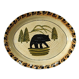 Paseo Road by HiEnd Accents Rustic Bear 1 Piece Ceramic Serving Platter, Rustic Cabin Lodge Style