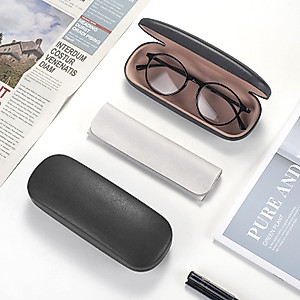 Marvolia Glasses Case Hard Shell Eyeglasses Case PU Leather Protective Case for Sunglasses Eyeglasses with Cleaning Cloth for Men Women - Black