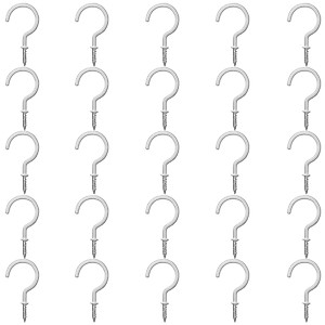 25 Pack Cup Hook Ceiling Hooks, 2.9 Inches, FineGood Vinyl Coated Screw Hanger for Indoor and Outdoor Use - White
