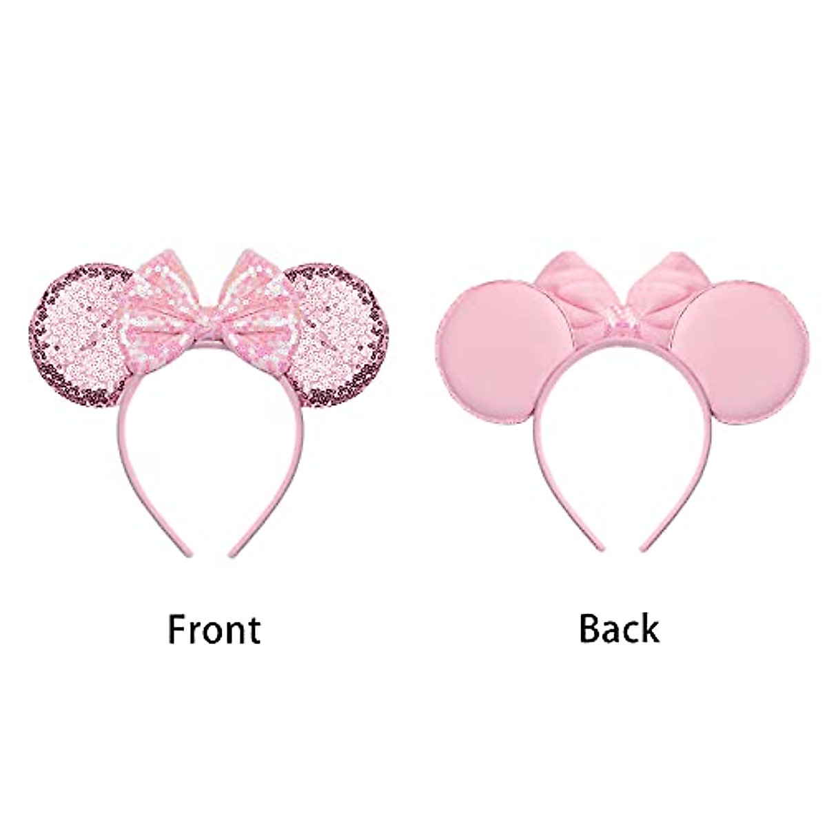 ZYTJ 2 Pcs Mouse Ears Headbands,Shiny Bows Mouse Ears Headbands for Birthday Parties, Themed Events, A Perfect Addition to Your Trip Essentials and Accessories for Women allpink