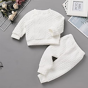 Fall Outfits for Toddler Girls Boys Knitted Baby Girl Sweater Top Pants Long Sleeve Autumn Winter Crewneck Sweatshirt Knit Clothes Pullover for Kids Warm Birthday Christmas Outfit White 0-3 Months