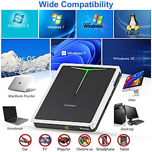 Guamar External Blu Ray Drive, USB 3.0 Type C Blu-ray Burner Bluray DVD Player BD Reader Writer Slim Portable Blue ray CD/DVD Optical Disk Drives for Laptop PC Mac MacBook Computer Desktop Windows 11