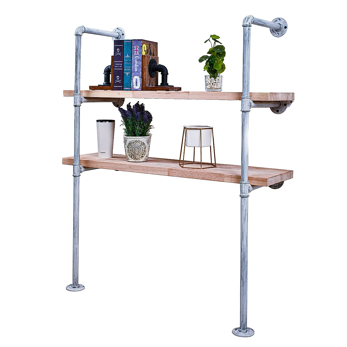 LINKPIPES Industrial Pipe Shelving, Shelf Brackets DIY Open Book Shelf for Office Room Kitchen Wall Shelves(2Pcs 3Tier,46.9" Tall,11" deep,Hardware Only)