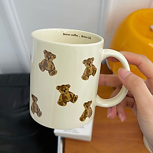 Heardbeli Cute Vintage Cartoon Bear Mugs Ceramic Coffee Mug Water Cup 350ml/12oz Funny Novelty Gift for Women Girls