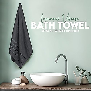 Utopia Towels 4 Pack Premium Viscose Oversized Bath Towels Set, 100% Ring Spun Cotton (27 x 54 Inches) Highly Absorbent, Quick Drying Shower Towels for Bathroom, Spa, Hotel and Gym (Grey)