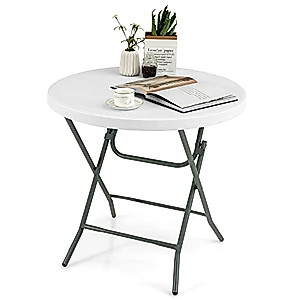 Goplus 32'' Round Folding Table, Foldable Plastic Card Table, Portable Commercial Banquet Table, White Outdoor Utility Folding Tables for Picnic, Party, Dining, Camping, Beach, BBQ, No Assembly