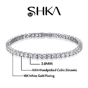 SHKA | AAA + 3.0mm Cubic Zirconia | Silver Tennis Bracelet for Women | 6.5 inch-7.5 inch