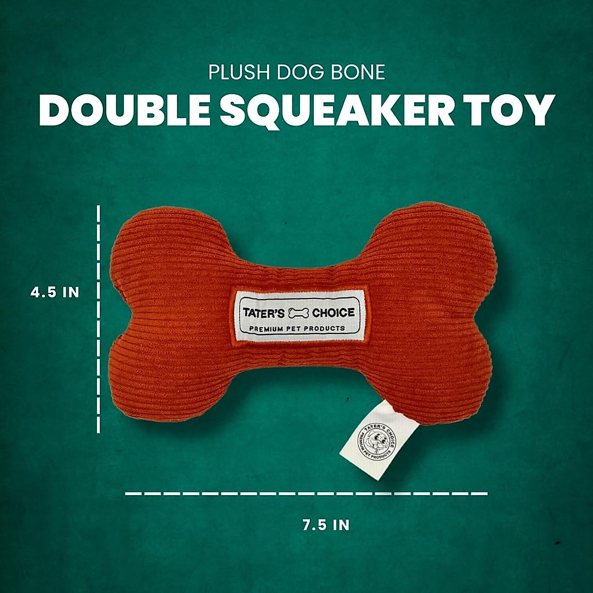 Plush Squeaky Dog Bone Toy for Anxiety Relief and Healthy Teeth - Durable Corduroy Dog Toy with Built-In Squeakers, 4.5x7.5 Inches - Perfect for Small to Medium Dogs, Great Pet Gift, 2 Pack, (Orange)