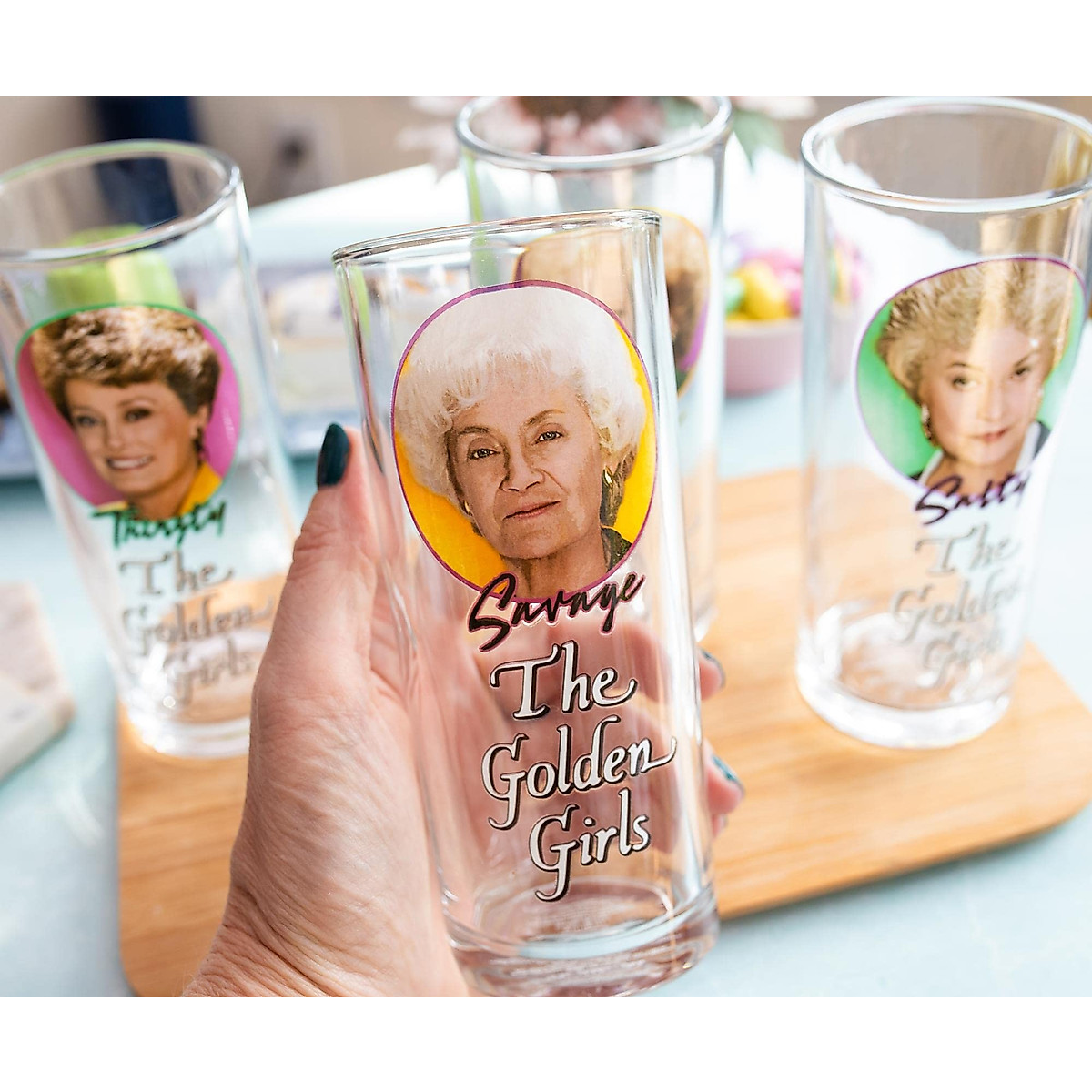 Silver Buffalo The Golden Girls Frames Logo 10-Ounce Tumbler Glasses | Set of 4