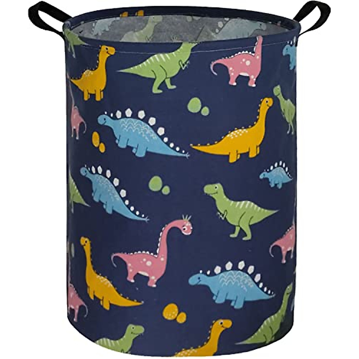 ESSME Kids Dinosaur Laundry Basket Dinosaur Storage Bin Collapsible Canvas Waterproof Coating Boys hamper for Toy Bins,Baby hamper,Boys Room Decor(Navy Blue dinosaur)