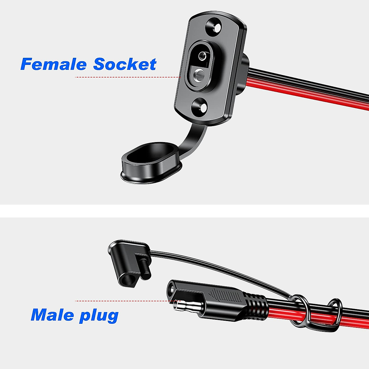 Kewig SAE Quick Connector Harness, SAE Adapter Male Plug to Female Socket Cable, 1FT 12AWG SAE Extension Cord [ 2 Pack ]