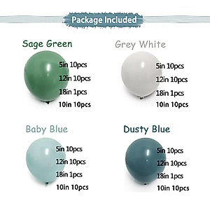 Dusty Blue Sage Green Balloon Garland Kit Olive Green Grey White Baby Blue Latex Balloons Boho Balloon Arch kit for Gender Neutral Baby Shower Birthday Bridal Wedding Party Decoration