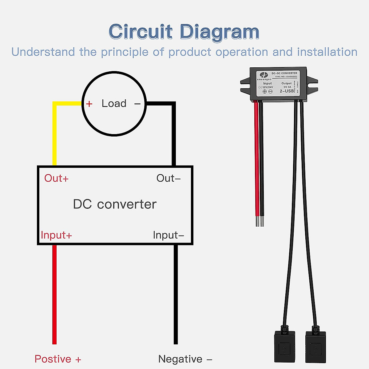 Tecreddy 2-Pack 12V 24V DC to Dual 5V USB Female DC Converter Adapter Step-Down Buck Module