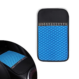 jeseny Pack-1 Car Auto Armrest Cover Pad, Car Central Armrest Case Cover with Glossy Crystal Rhinestone, Universal Car Armrest Cushion Protector (Blue)