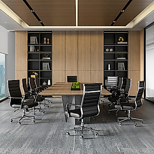 Okeysen Office Desk Chair, Ergonomic Leather Modern Conference Room Chairs, Executive Ribbed Height Adjustable Swivel Rolling Chair for Home Office. (Black)