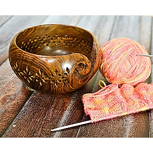Ajuny Handmade Large Wooden Yarn Bowl Wool Ball Holder with Elegant Design Gifts