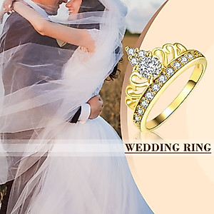 Fashion Rings for Women, Gold Wedding Rings Cubic Zirconia Tiara Princess Queen Best Friend Promise Gifts Size 8